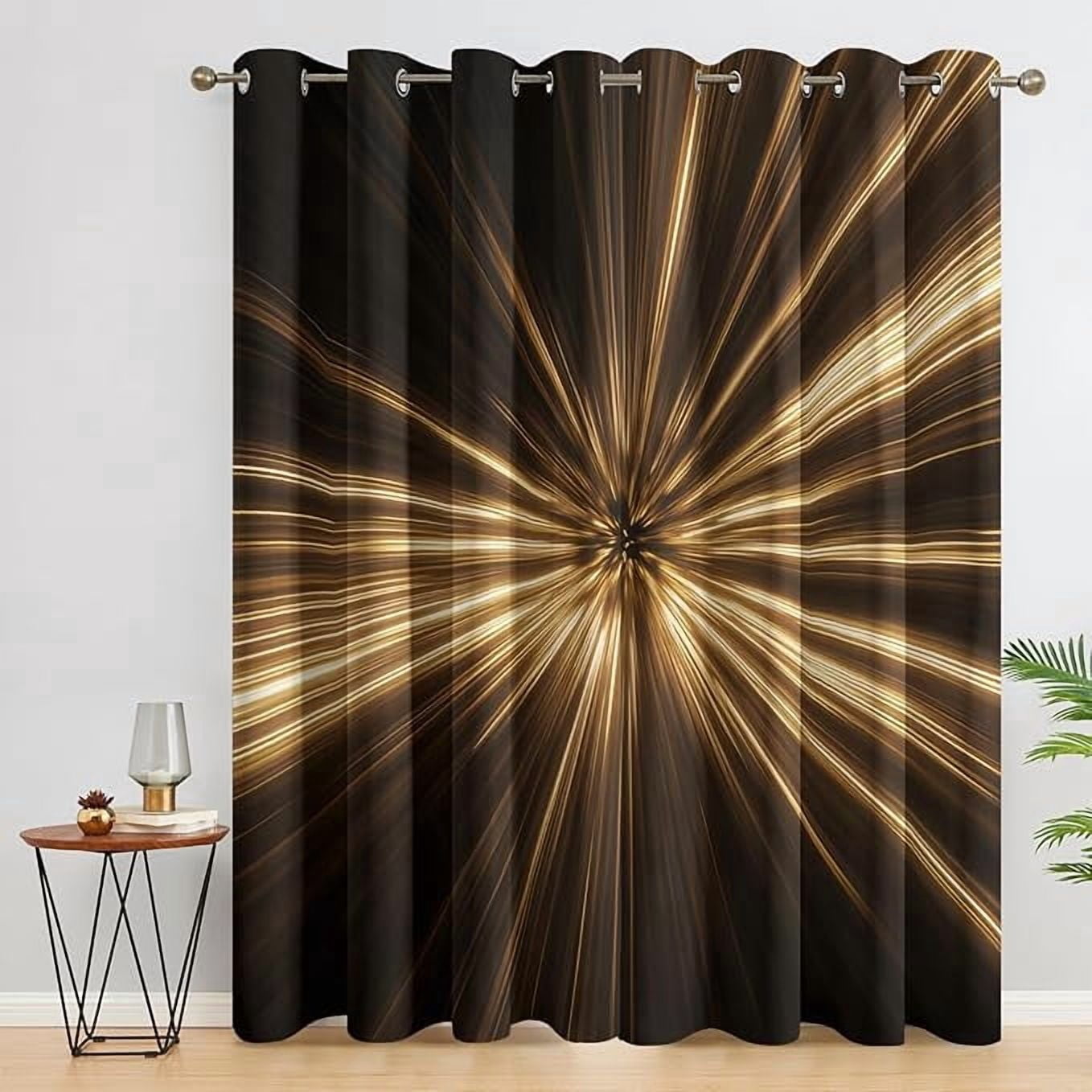 Abstract Blackout Curtains, Modern Cool Gold Psychedelic Glitter ...