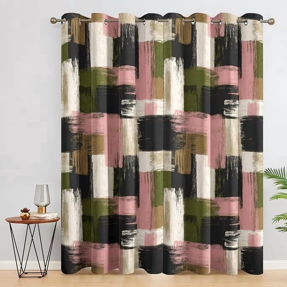 Abstract Blackout Curtains, Plaid Geometric Curtains for Bedroom Living ...
