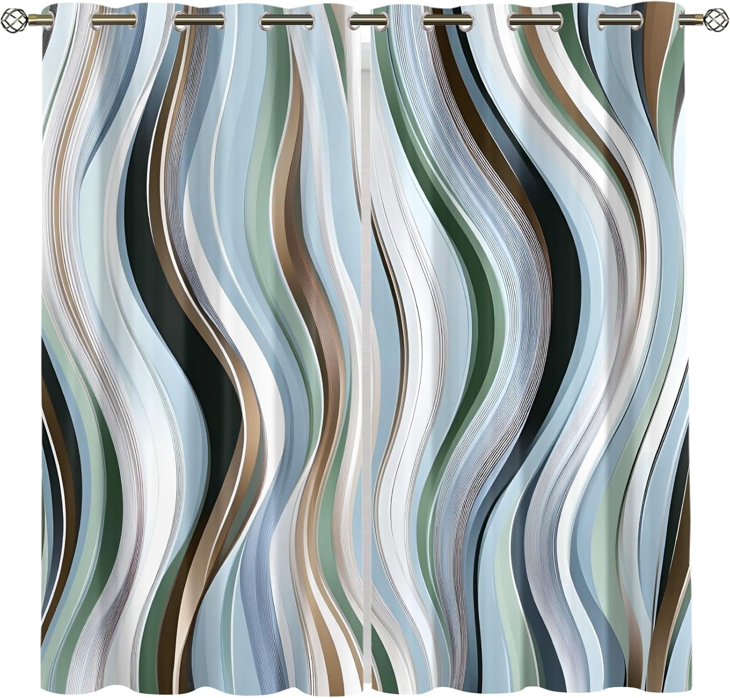Abstract Blackout Curtains, Wavy Stripe Window Drapes for Bedroom ...