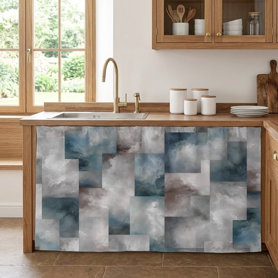 Abstract Block Cabinet Curtains for Kitchen 32"Wx55"L, Minimalist Beige ...