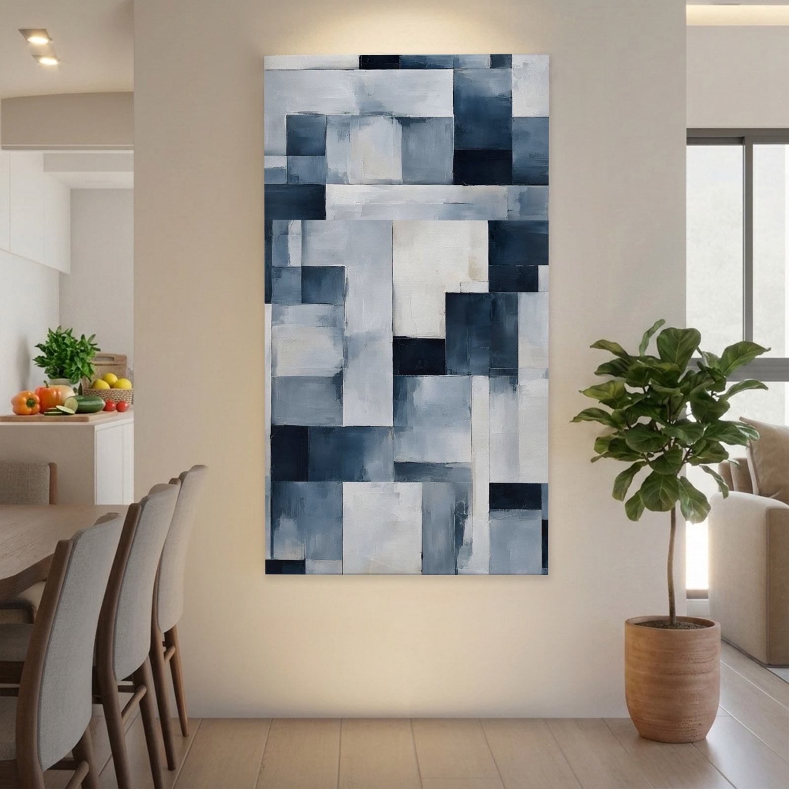 Abstract Block Canvas Wall Art for Living Room, Minimalist Blue Gray ...
