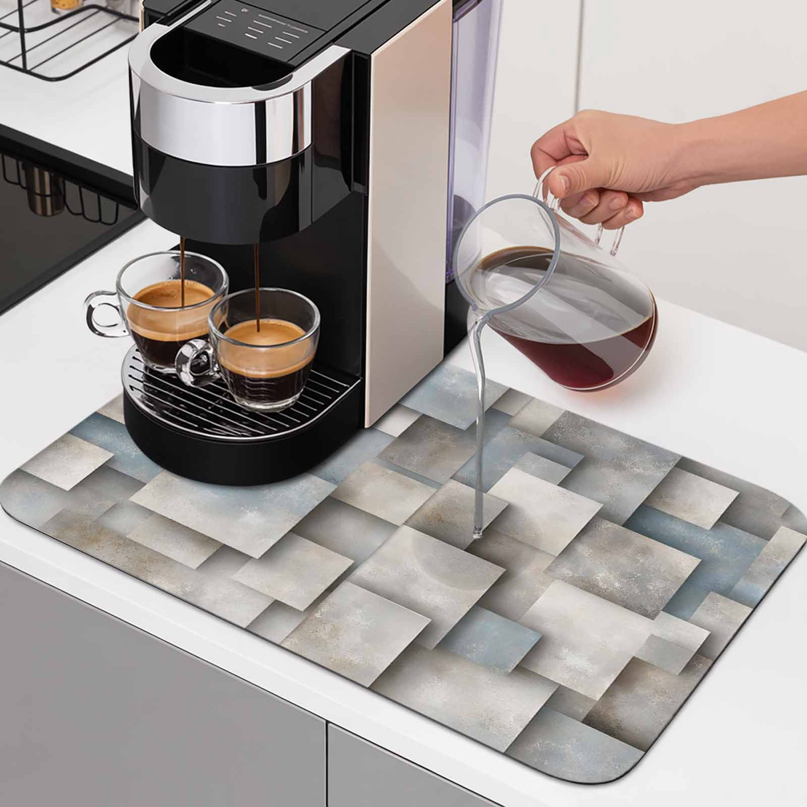 Abstract Block Dish Drying Mats for Kitchen Counter, Minimalist Beige ...