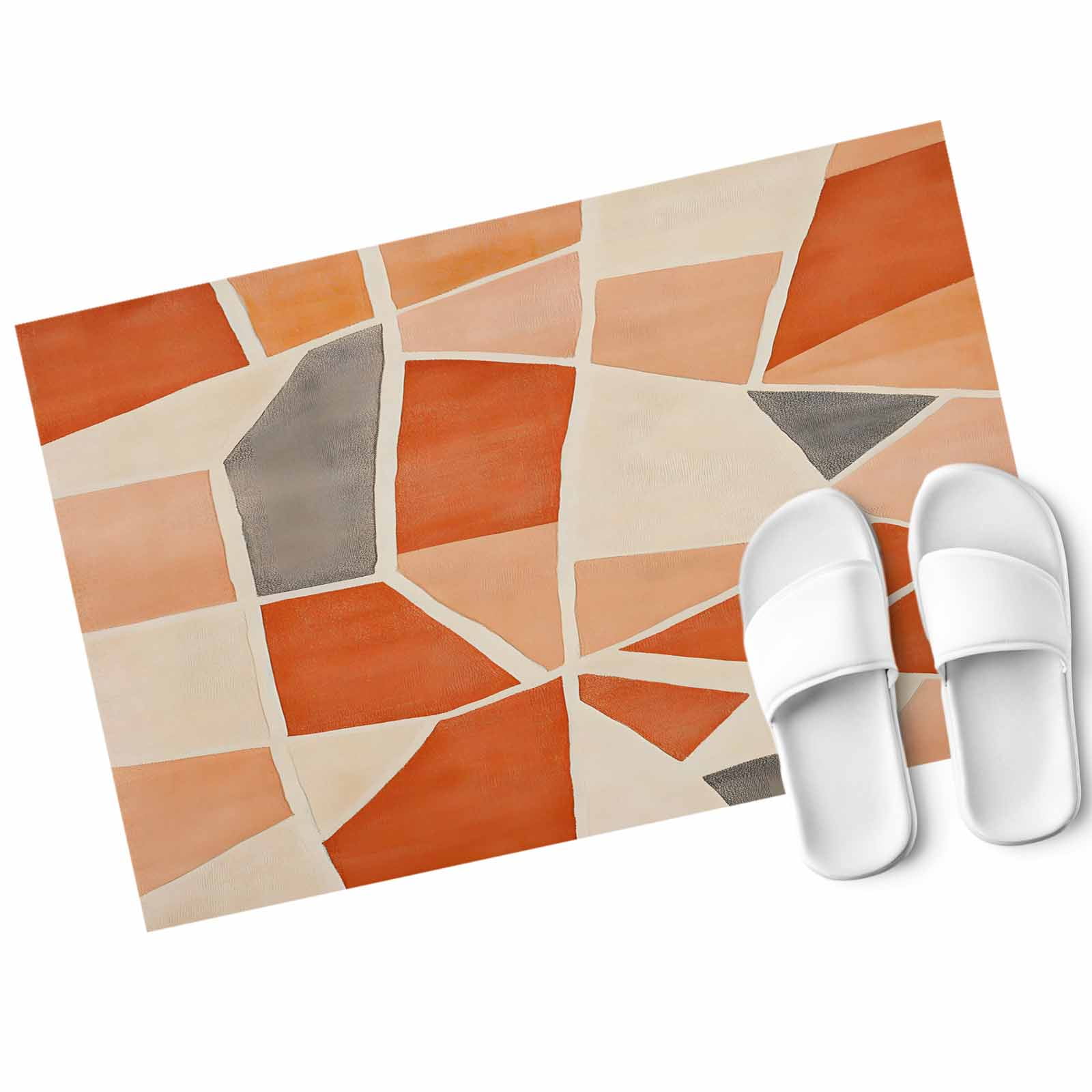 Abstract Block Door Mat Orange Gray Block White Line Modern Art Non ...