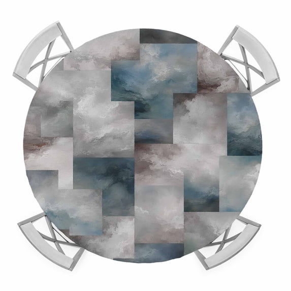 Abstract Block Round Table Cover, Minimalist Beige Blue Overlapping ...