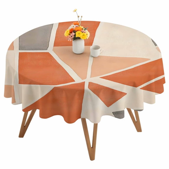 Abstract Block Round Tablecloth 60 inches Orange Gray Block White Line ...