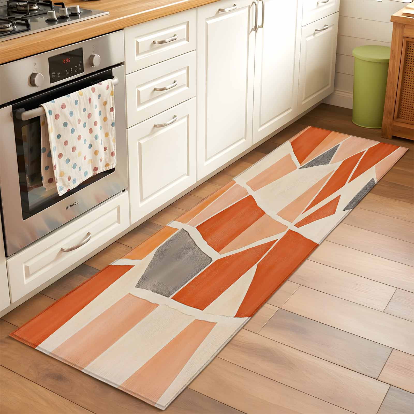 Abstract Block Runner Rugs 2x6 ft Orange Gray Block White Line Modern ...