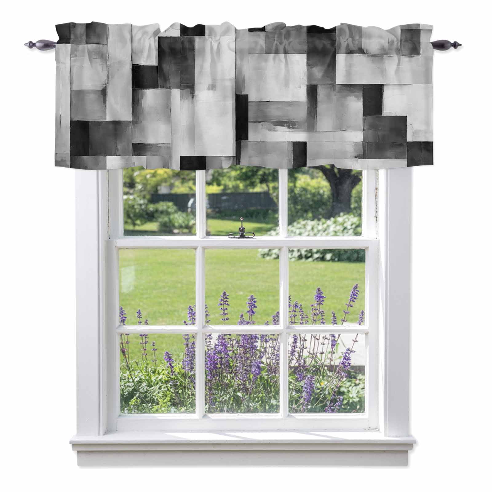Abstract Block Valance Curtain 1 Panel, Minimalist Black Gray ...