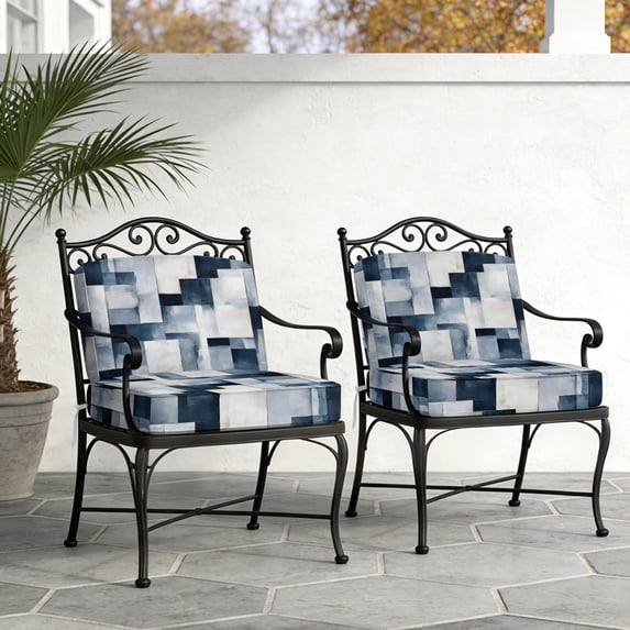 Abstract Block Waterproof Cushion Covers Set of 2, Minimalist Blue Gray ...