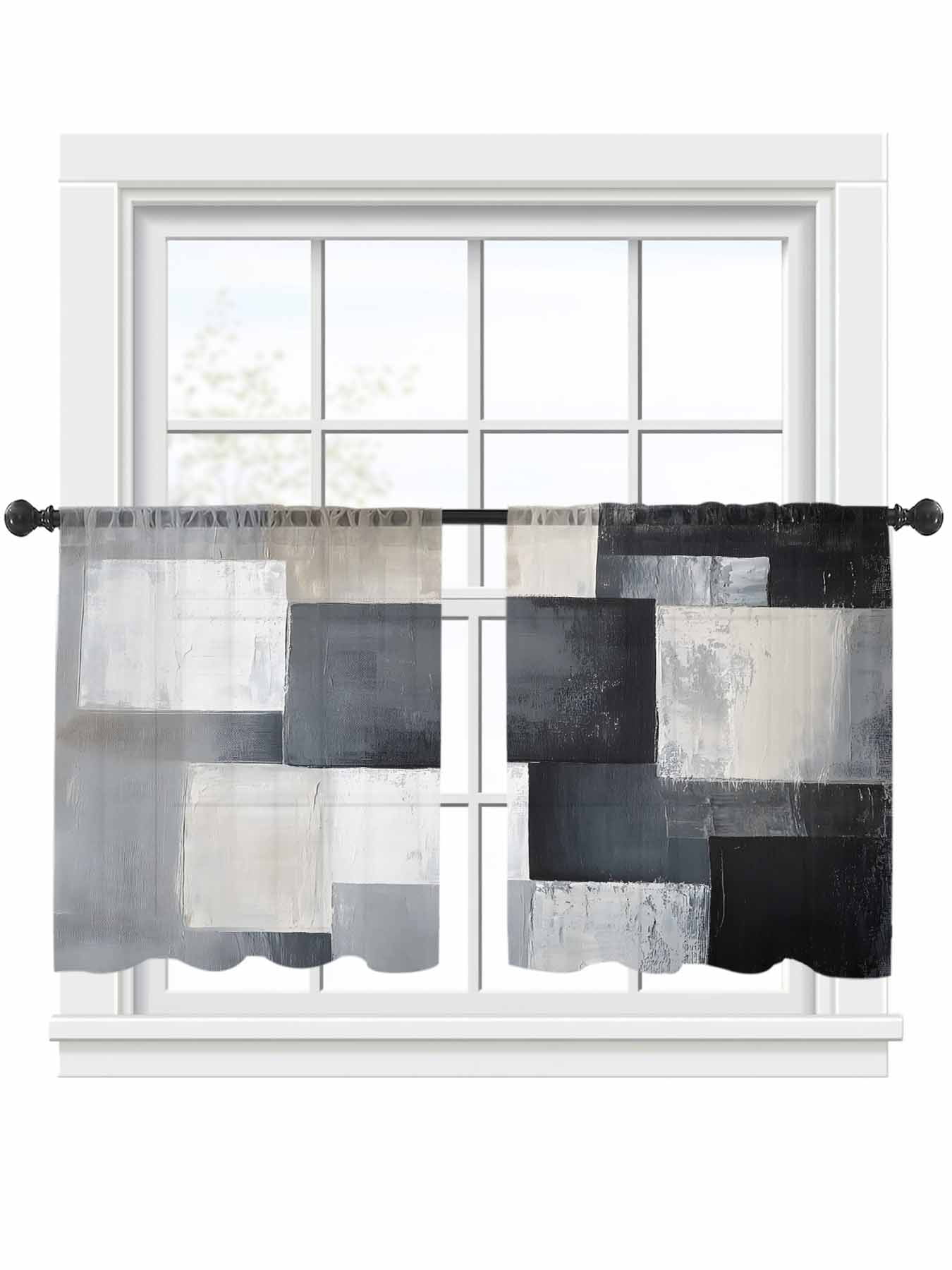 Abstract Blocks Sheer Curtains for Living Room Bedroom, Light-filtering ...