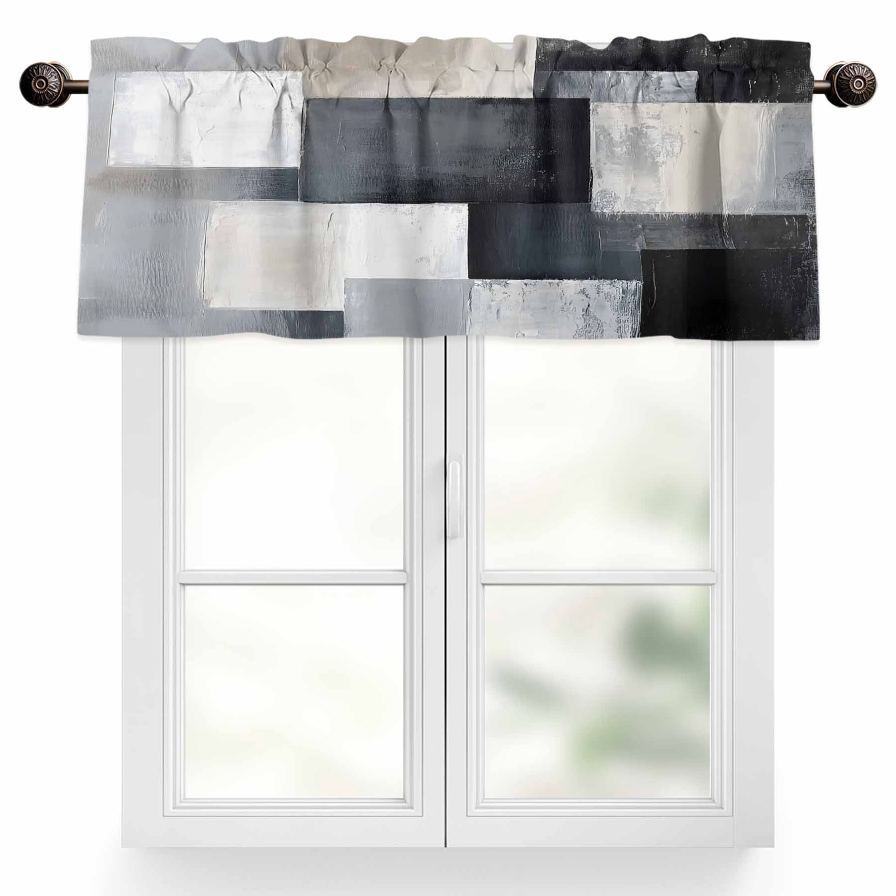 Abstract Blocks Valances for Windows, 42 x 12in, Black Grey Watercolor ...