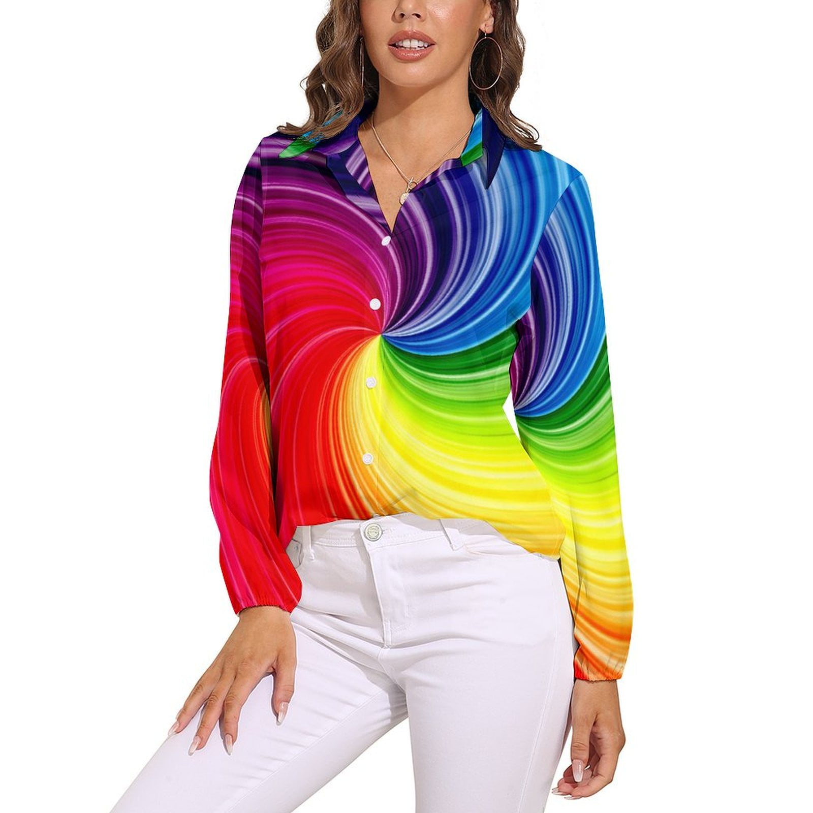 Abstract Blouse Long Sleeve Colorful Geometry Modern Blouses Female ...