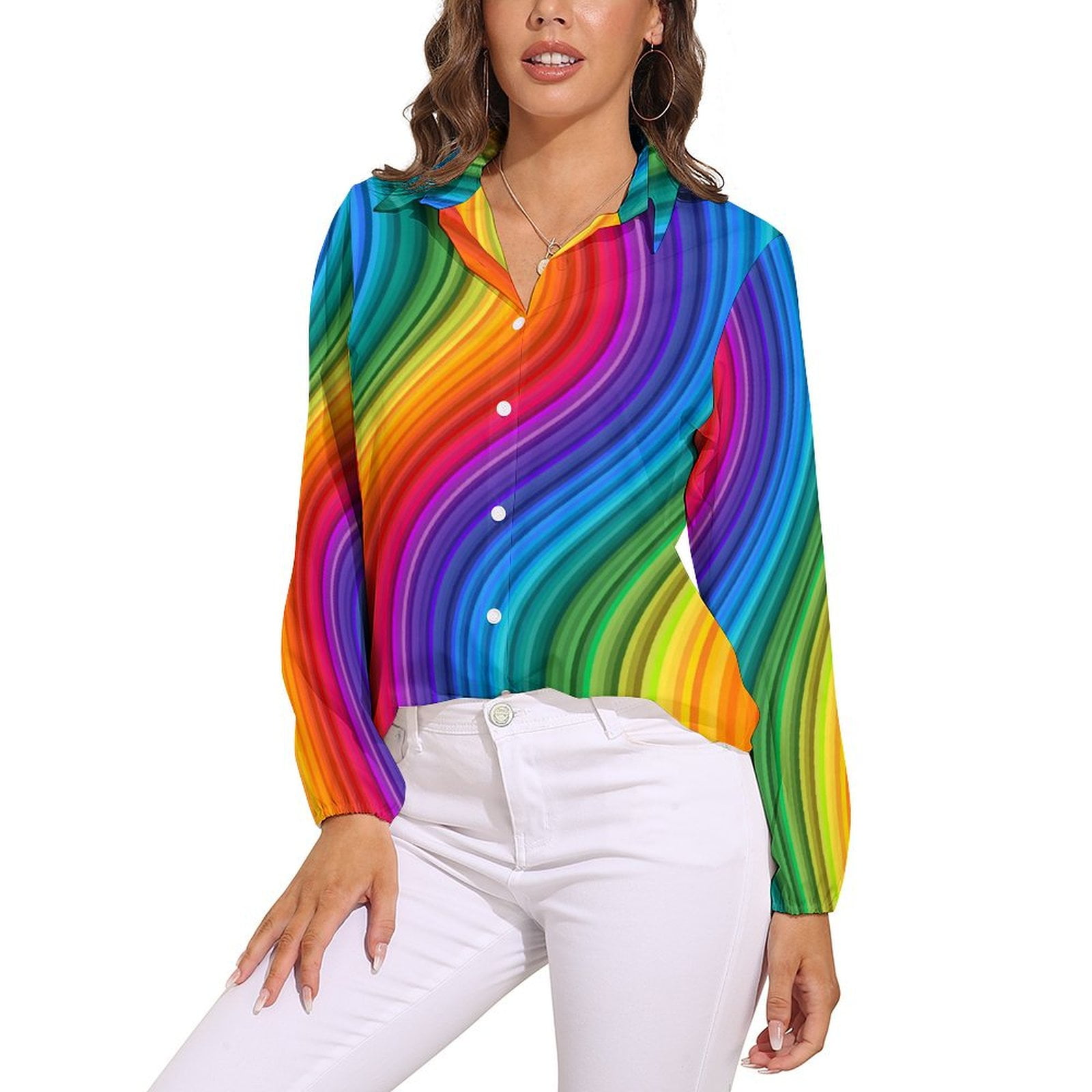 Abstract Blouse Long Sleeve Colorful Geometry Modern Blouses Female ...
