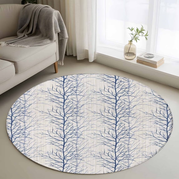 Abstract Blue 3FT Round Area Rugs for Living Room Tree Branch Pattern ...