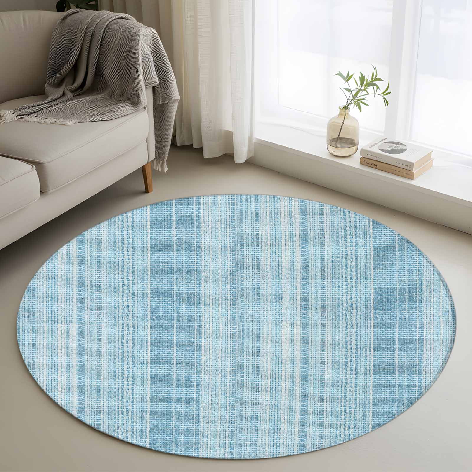 Abstract Blue 3FT Round Area Rugs Rustic Farmhouse Minimalist Blue ...