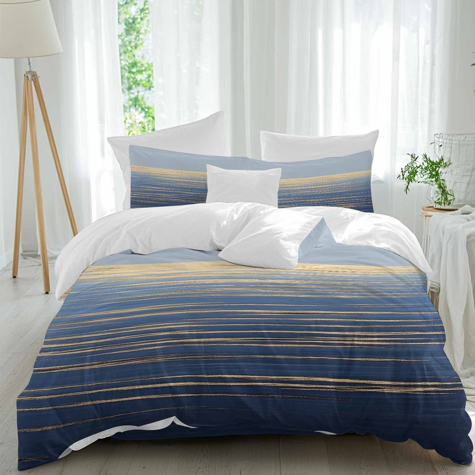 Abstract Blue 4 Piece Duvet Cover Set Full Size Ocean Golden Water ...