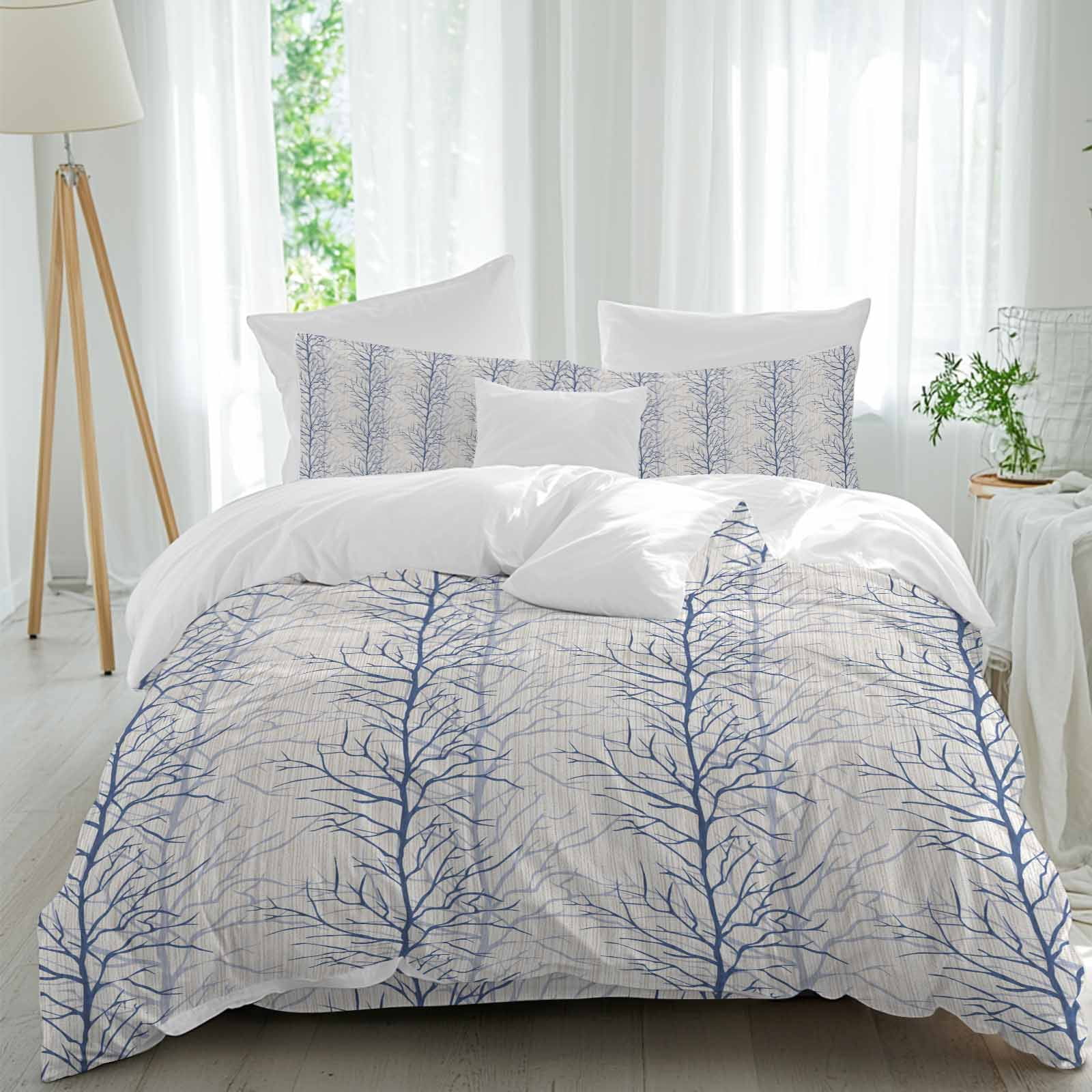 Abstract Blue 4 Piece Duvet Cover Set Full Size Tree Branch Pattern ...