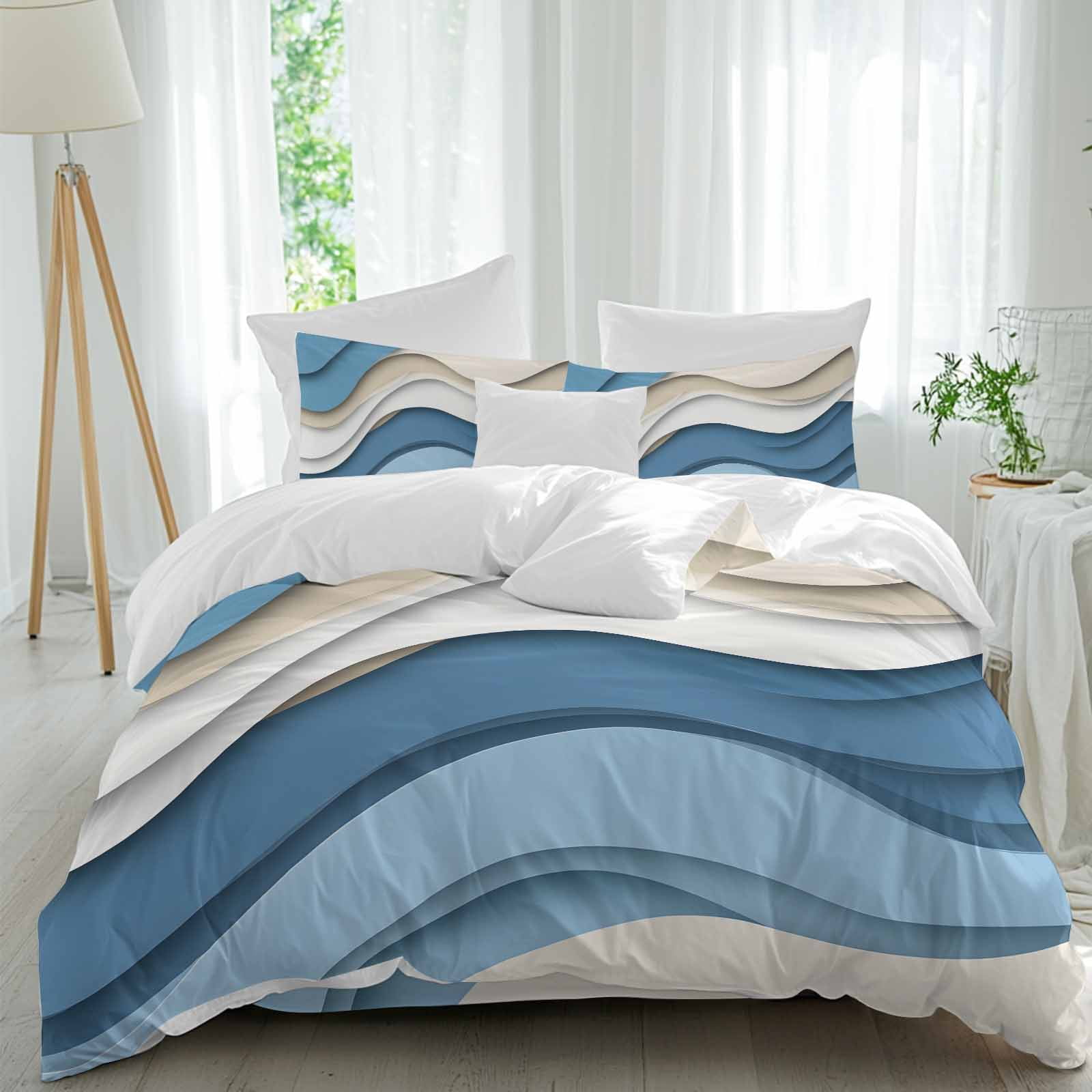 Abstract Blue 4 Piece Duvet Cover Set Queen Size Brown Water Ripple ...