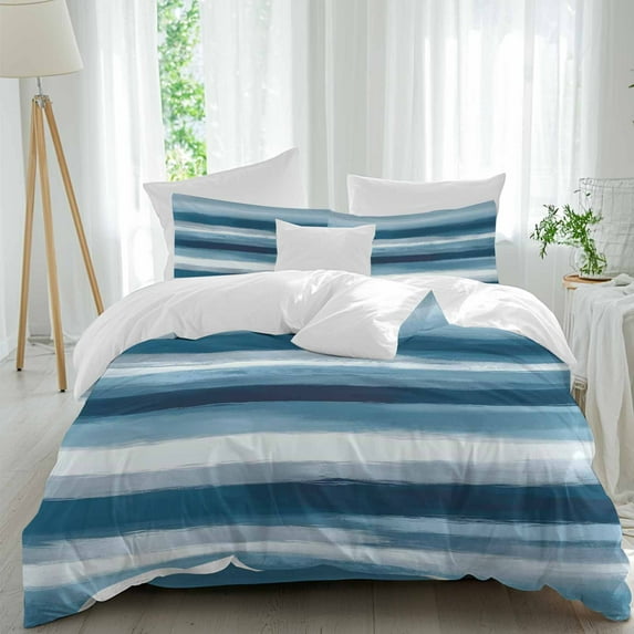 Abstract Blue 4 Piece Duvet Cover Set Queen Size Watercolor Ripple Soft ...