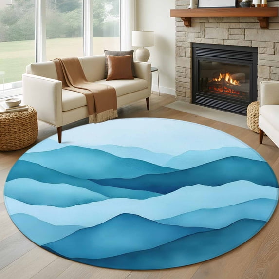 Abstract Blue 5FT Round Area Rugs for Living Room Gradient Modern ...