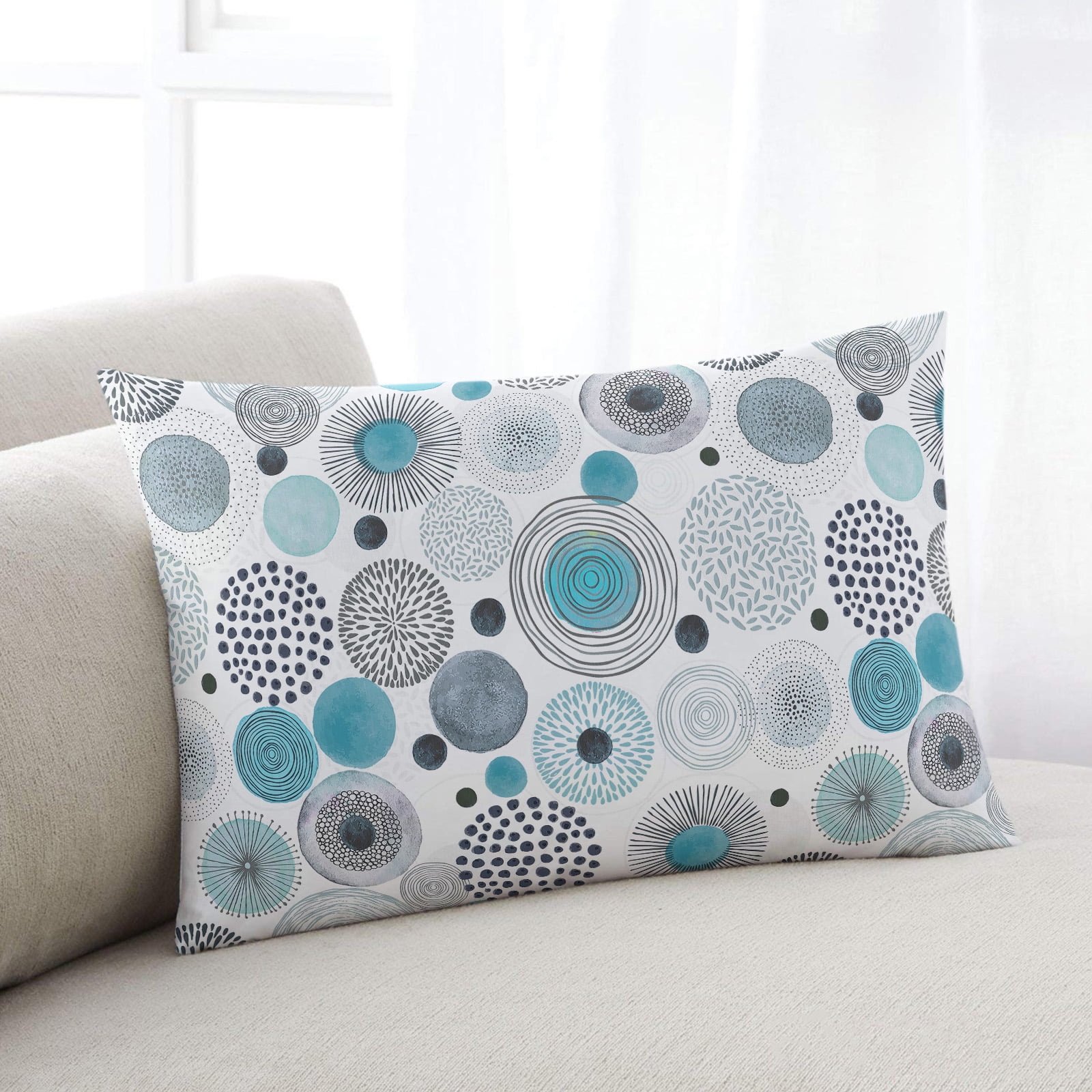Abstract Blue Aqua Throw Pillow Cover, Modern Boho Geometric Circle ...