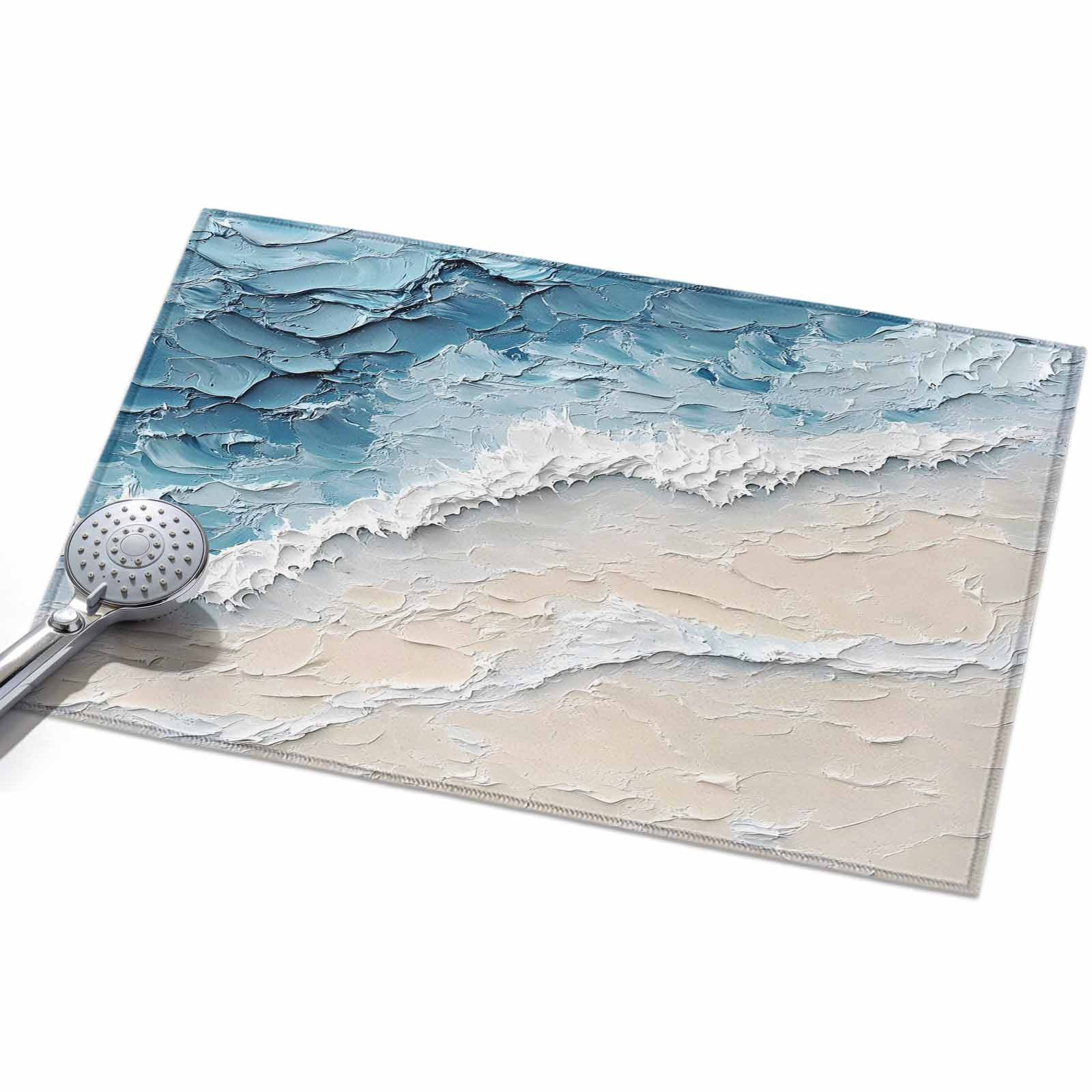 Abstract Blue Area Rugs 2x3ft Beige Ocean Wave Oil Painting Style ...