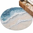 Abstract Blue Area Rugs 3.3' (Round) Beige Ocean Wave Oil Painting ...