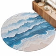 Abstract Blue Area Rugs 5' (Round) Beige Gradient Ocean Wave Oil ...
