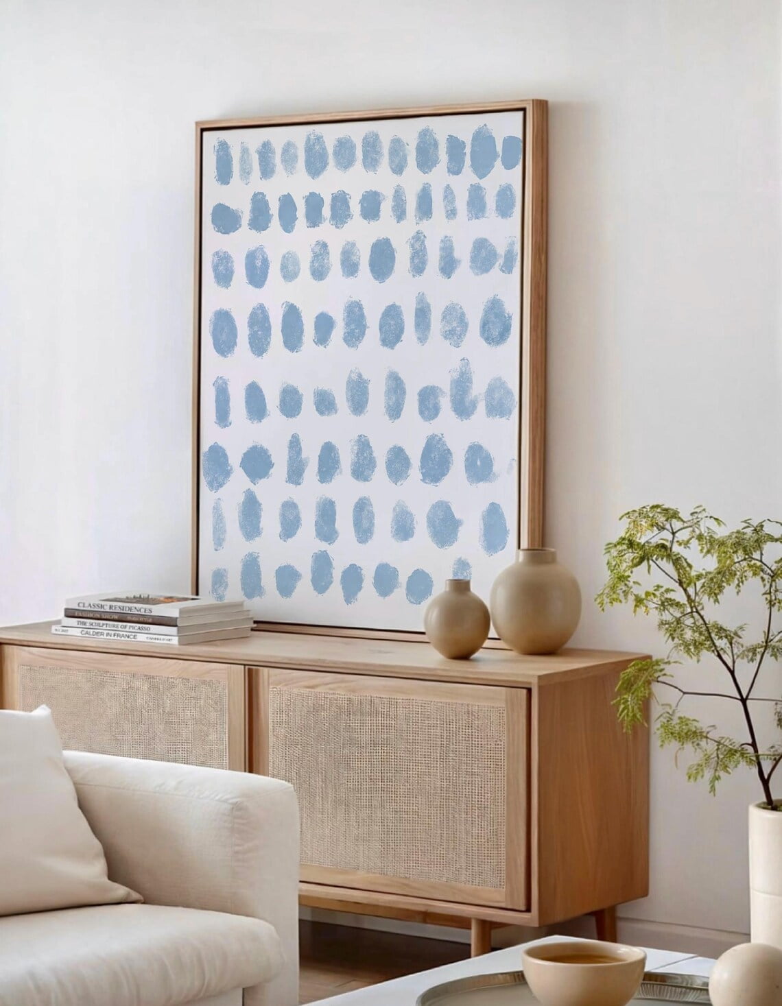 Abstract Blue Art Print, Blue Dots Minimalist Wall Art, Light Blue ...