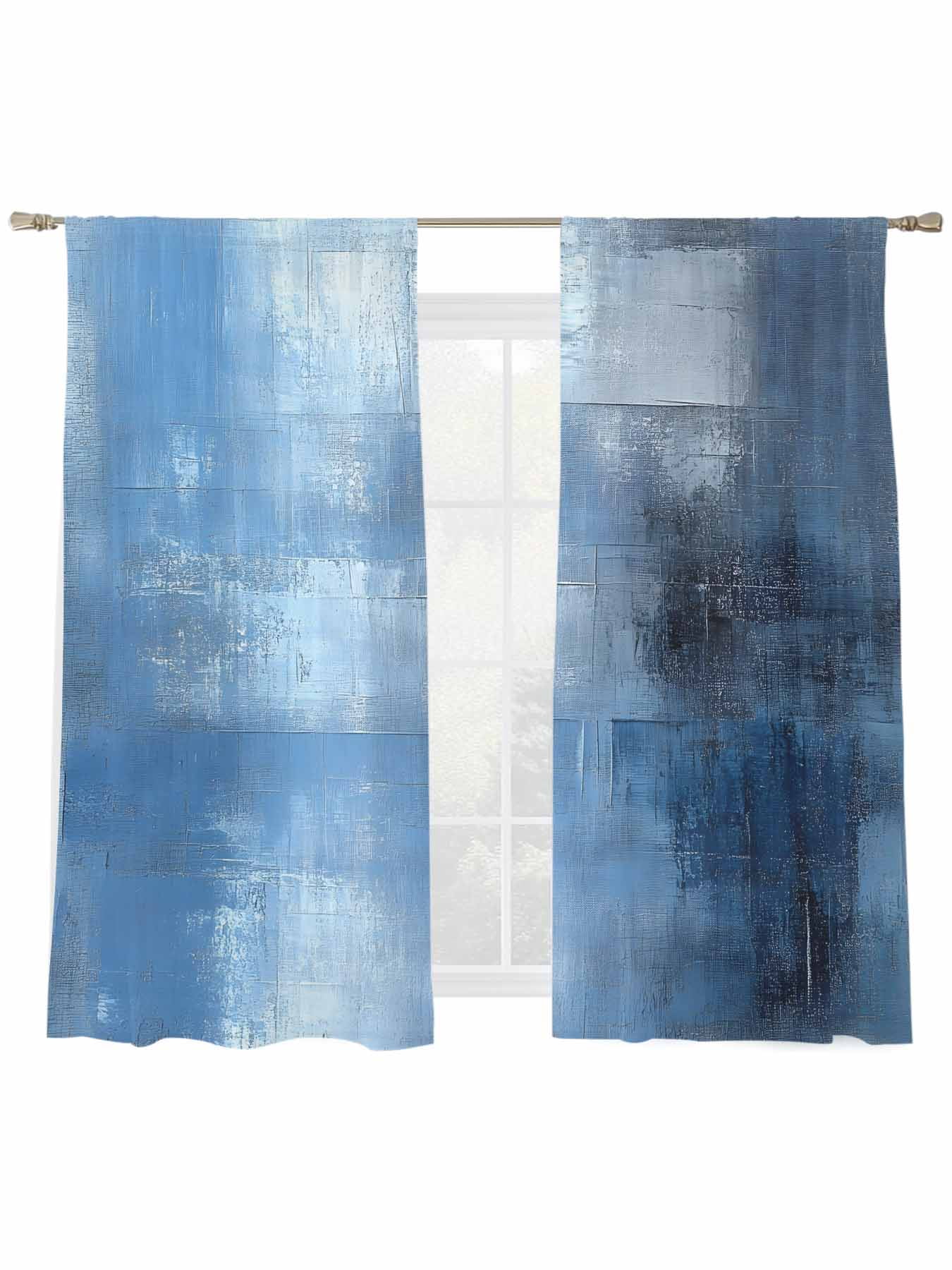 Abstract Blue Art Sheer Curtains 63 inches Long 2 Panels Set Gradient ...