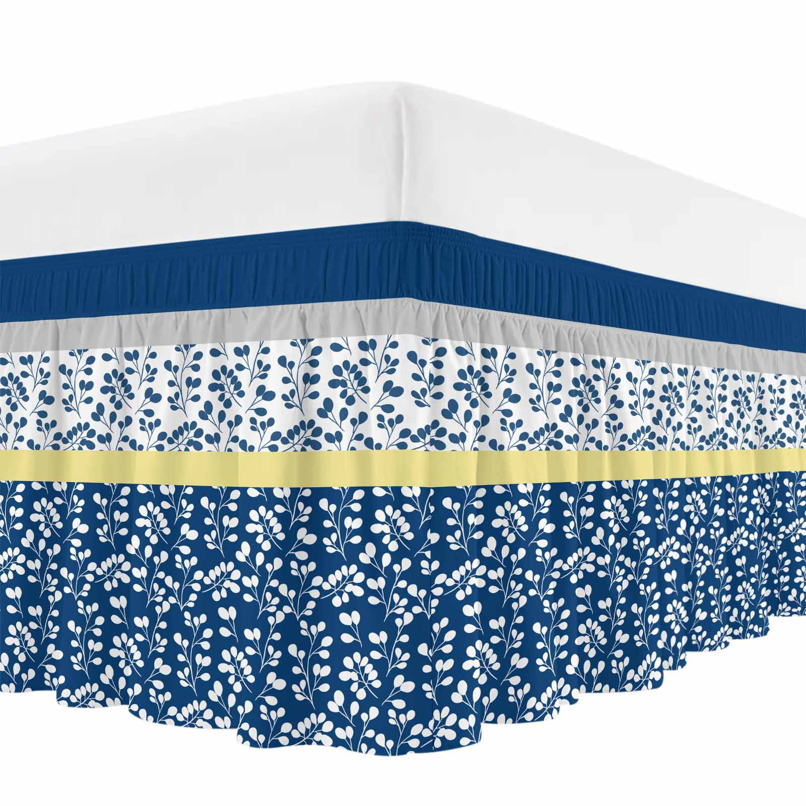 Abstract Blue Bed Skirt California King Size 18 Inch Drop, Yellow ...