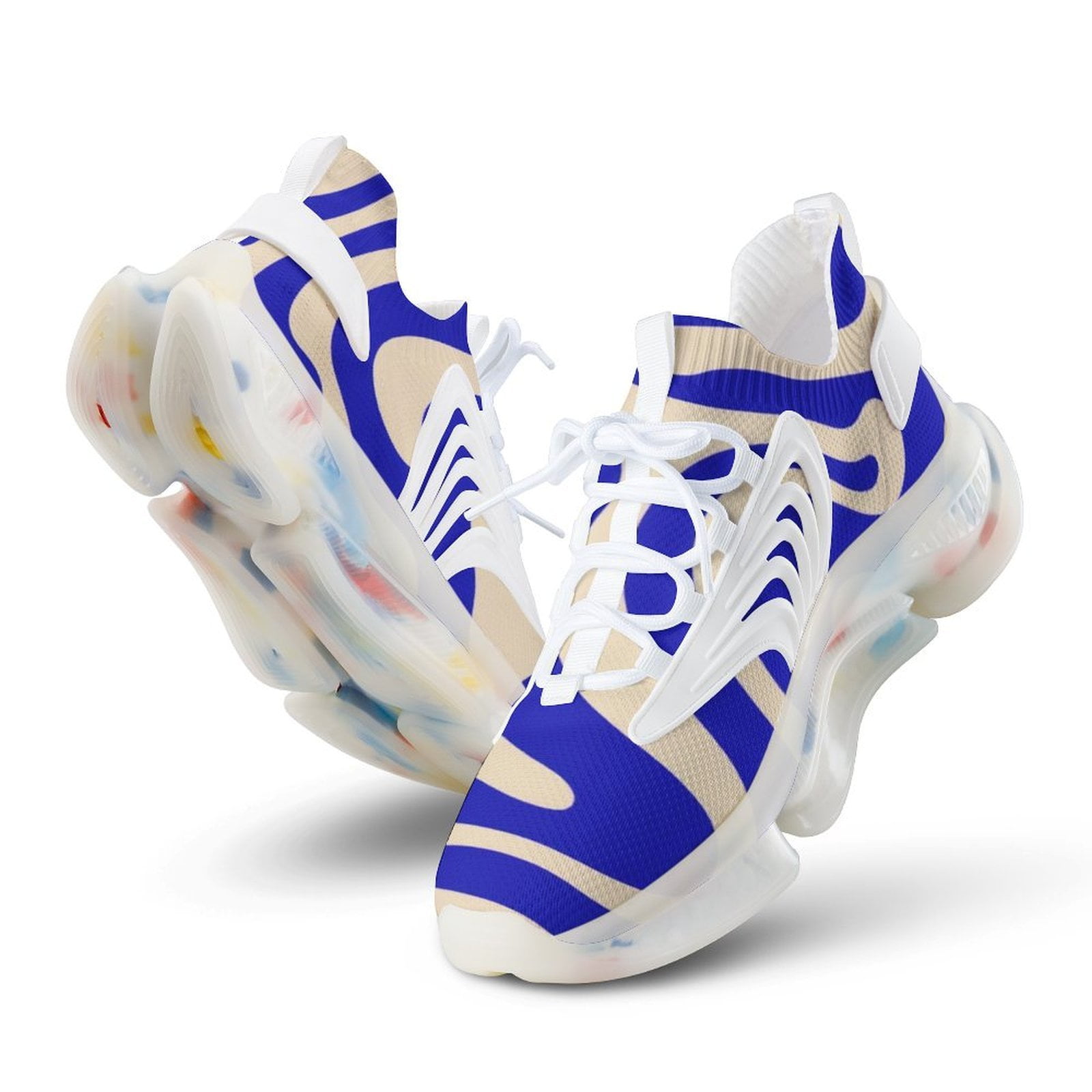 Abstract Blue Beige Wave Pattern Walking Shoes for Men Woman ...