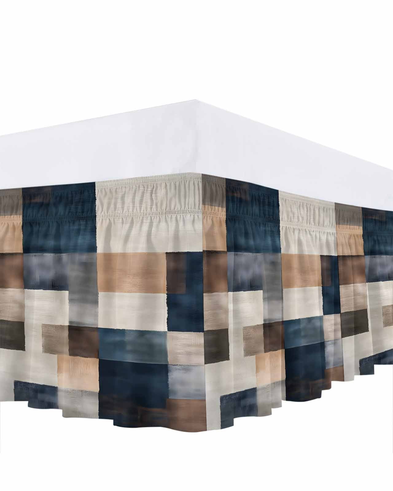 Abstract Blue Black Bed Skirt King Size 16" Drop Oil Painting Ruffled ...
