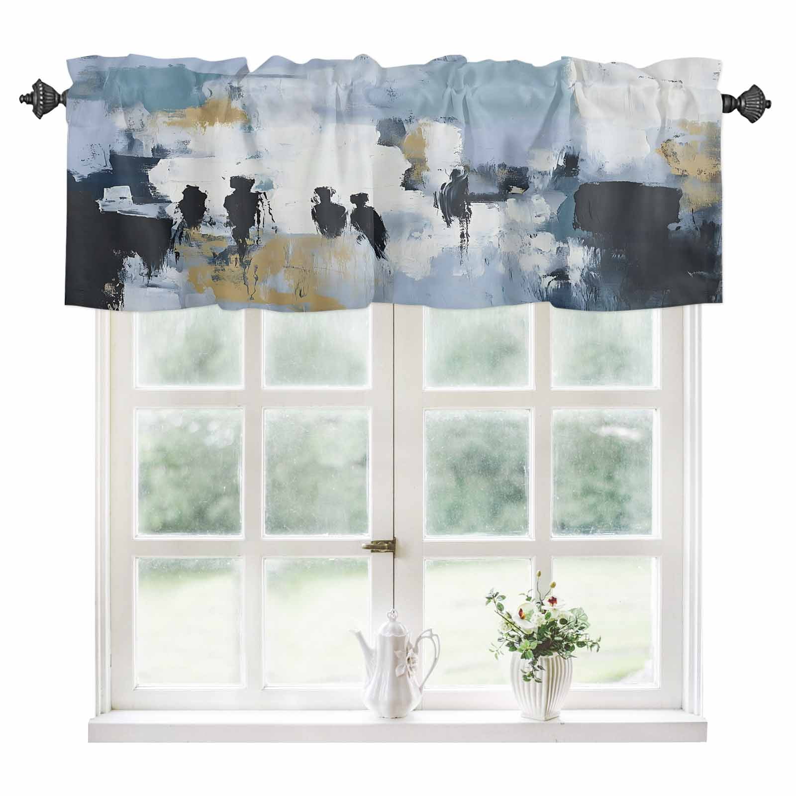 Abstract Blue Black Kitchen Valances for Windows 42x12 Inch Kitchen ...
