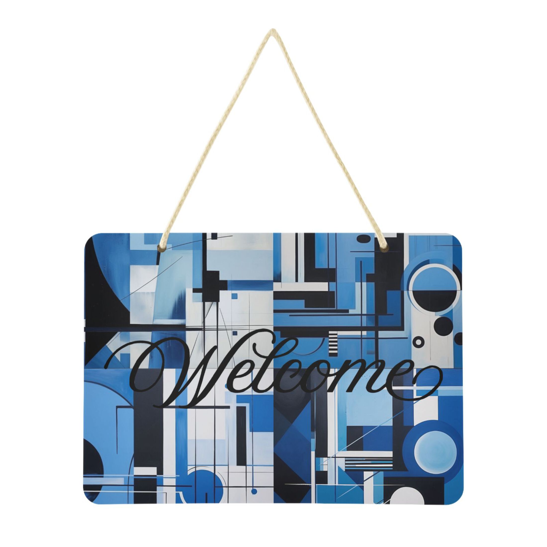 Abstract Blue Black White Painting Welcome Sign Front Door PVC 14x10 ...