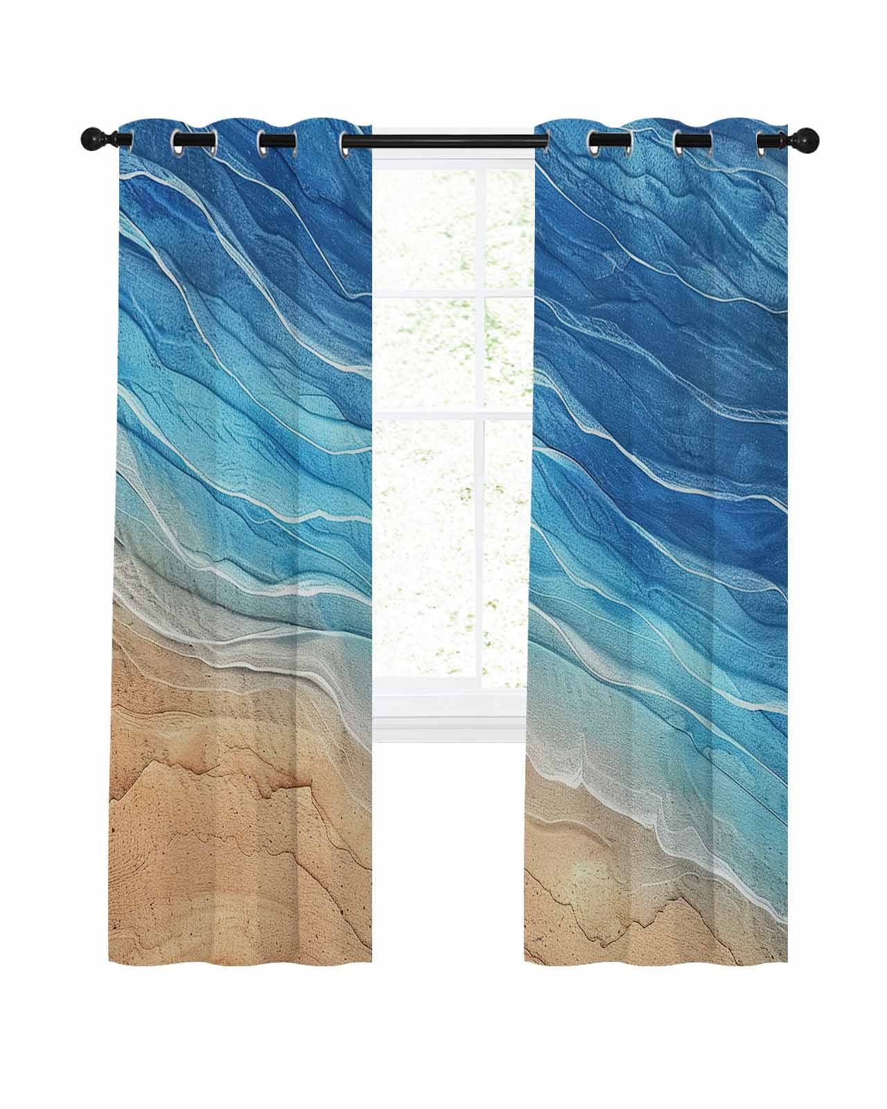 Abstract Blue Blackout Curtains for Bedroom Living Room, Ocean Beach ...