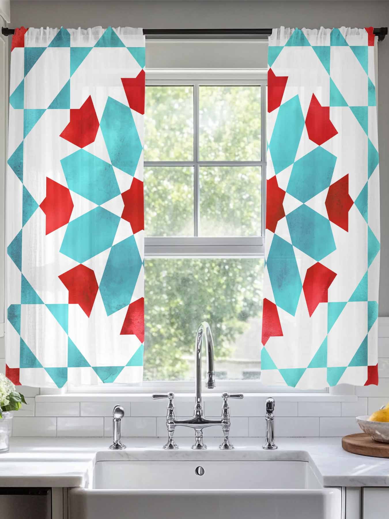 Abstract Blue Bohemian Ethnic Chiffon Sheer Curtains 72 Inches Long ...