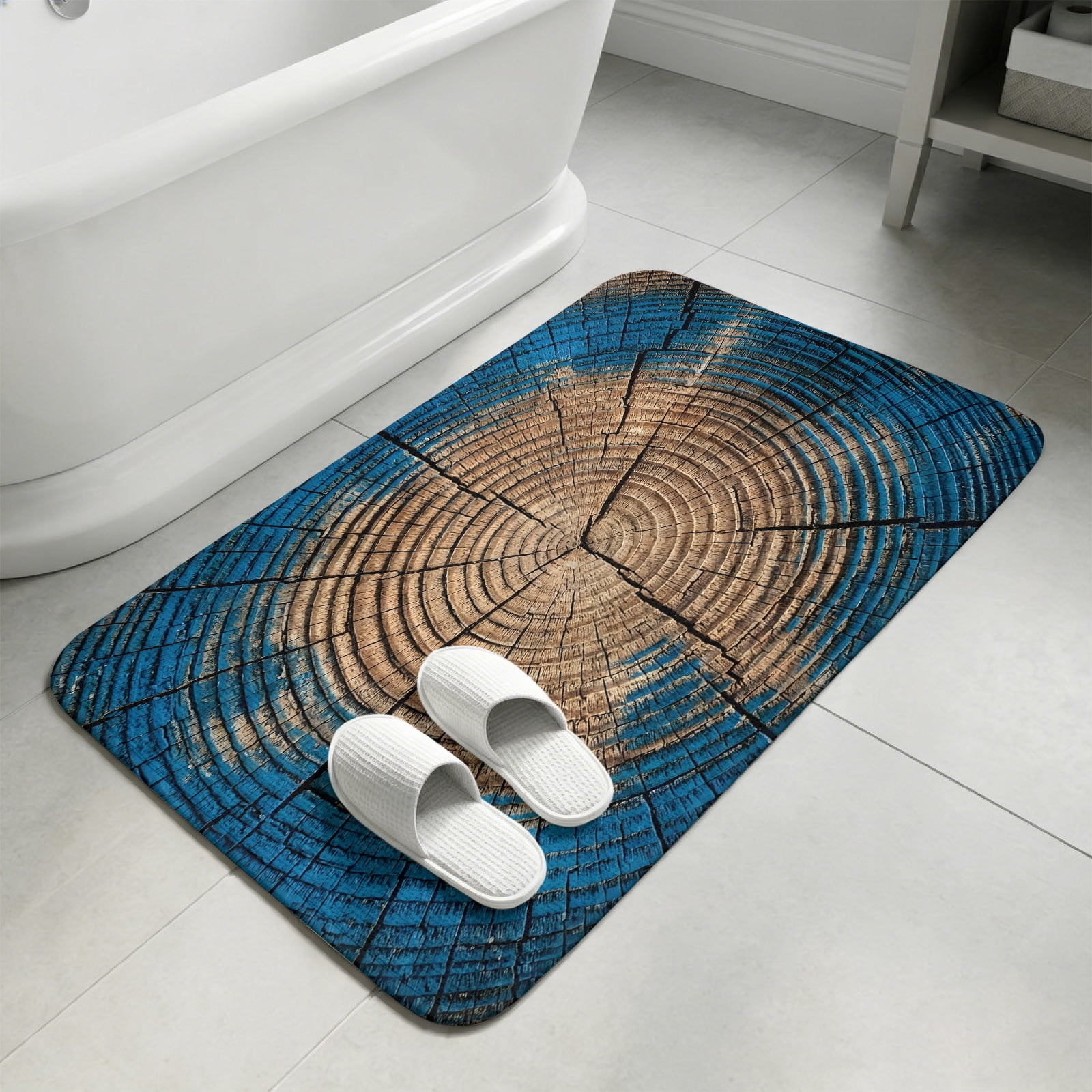 Abstract Blue Brown Bathroom Rugs Non Slip Washable Bath Mat Absorbent ...