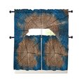 Abstract Blue Brown Kitchen Curtains Set for Windows 3 Piece Cafe ...