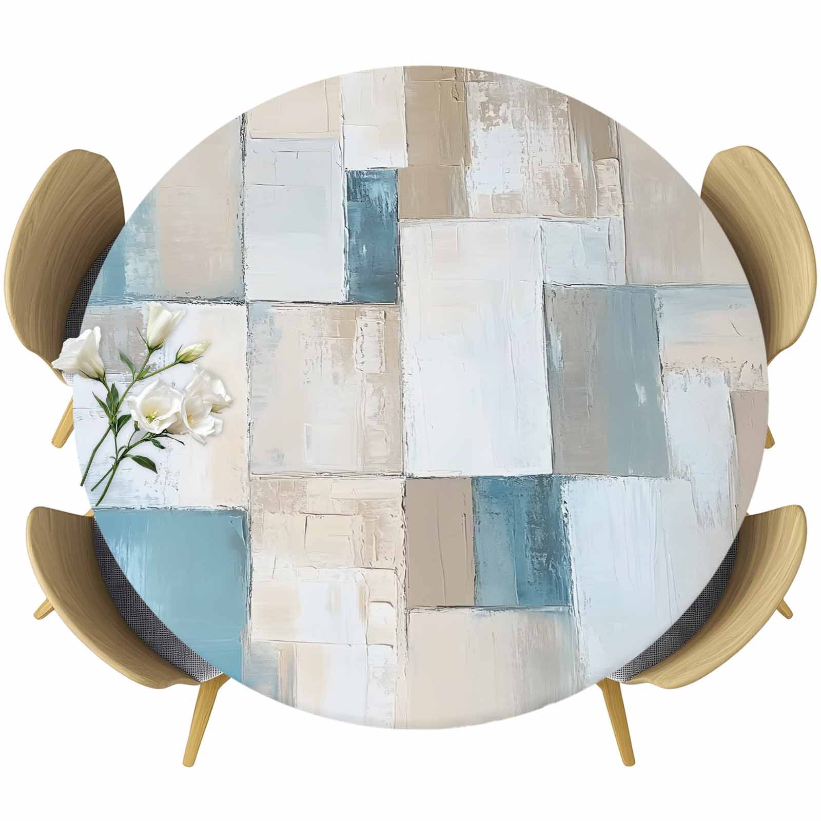 Abstract Blue Brown Round Tablecloth 45-54 Inch Round Fitted Table ...