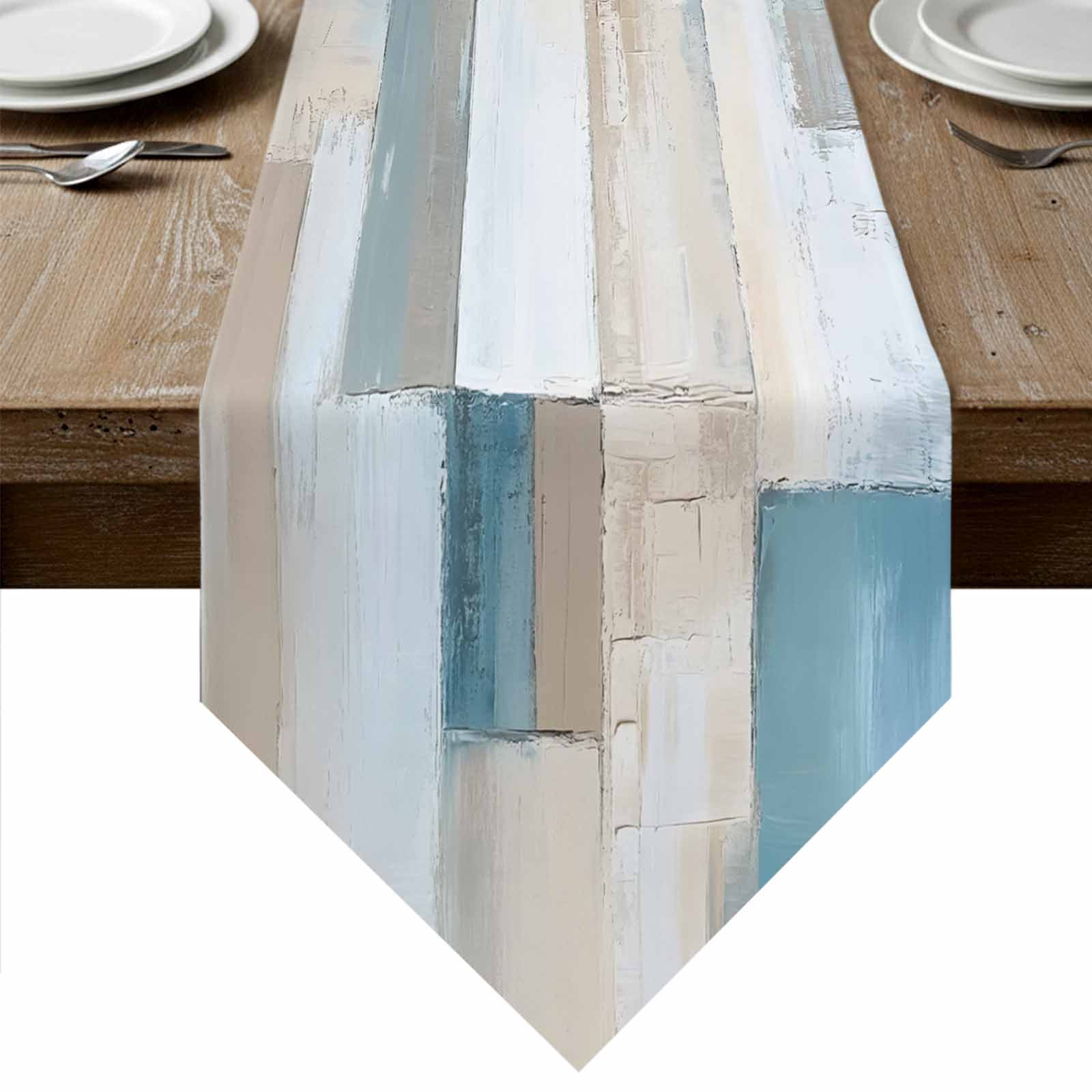 Abstract Blue Brown Table Runner Linen Burlap Table Runner 36 Inches ...