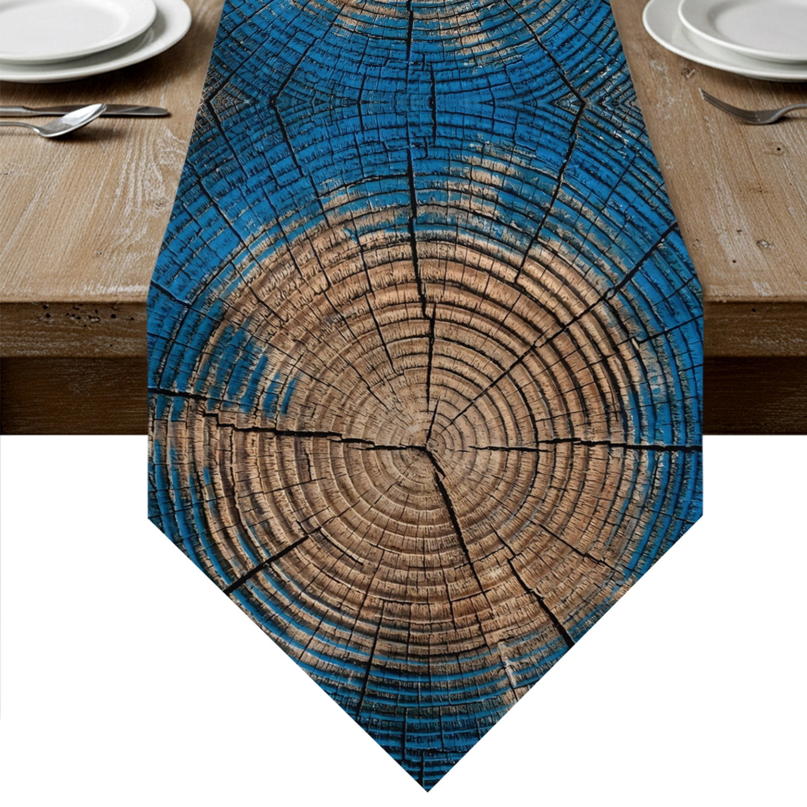 Abstract Blue Brown Table Runner Linen Burlap Table Runner 72 Inches ...