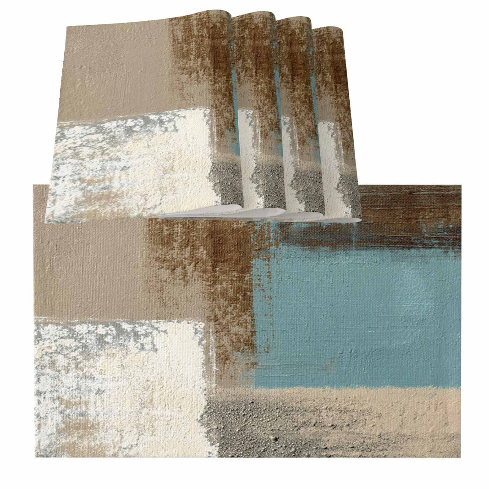 Abstract Blue Brown Vintage Oil Painting Mottled Texture Burlap Kitchen ...