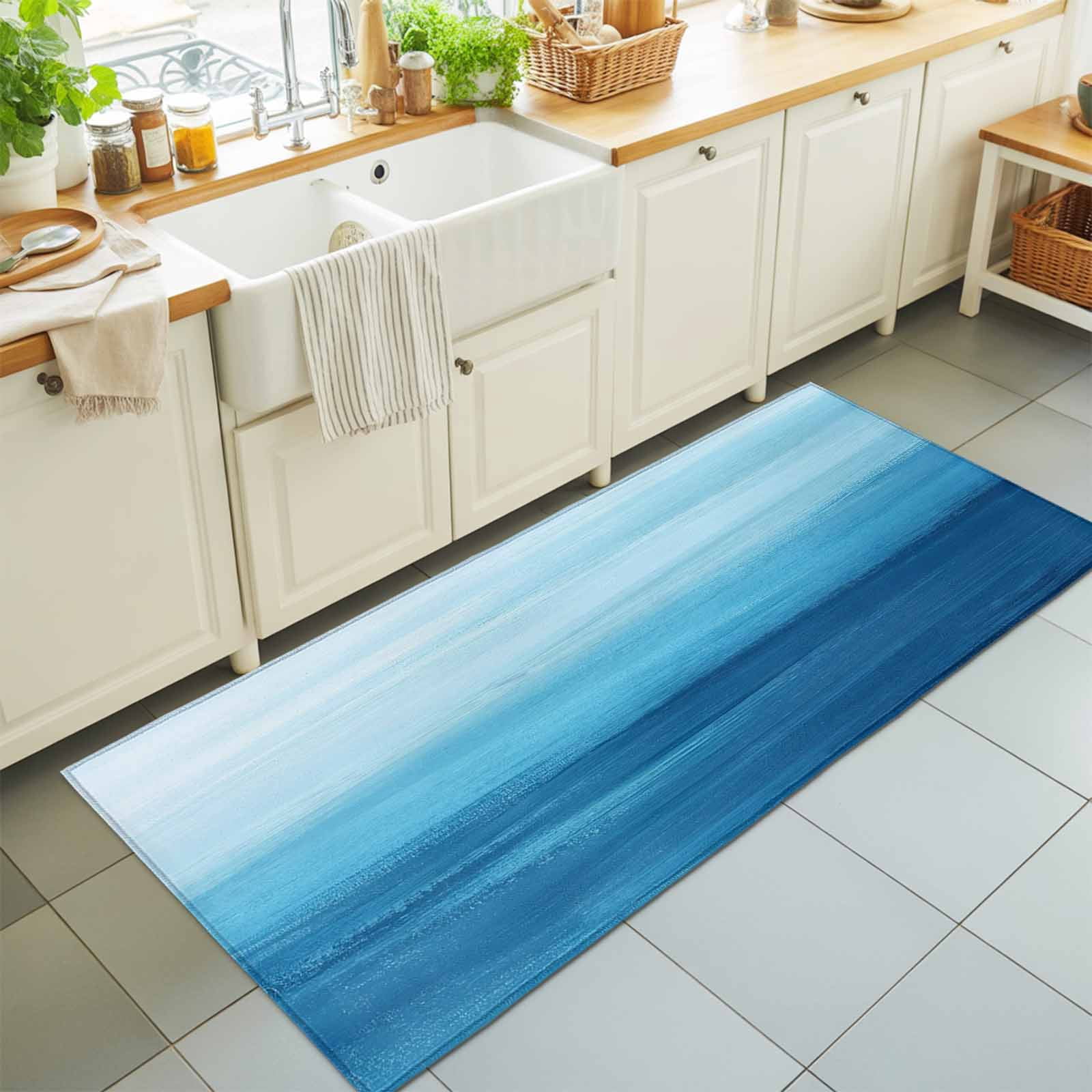 Abstract Blue Brushstroke Rectangle Rug 2'x6' Ocean Blue Background ...