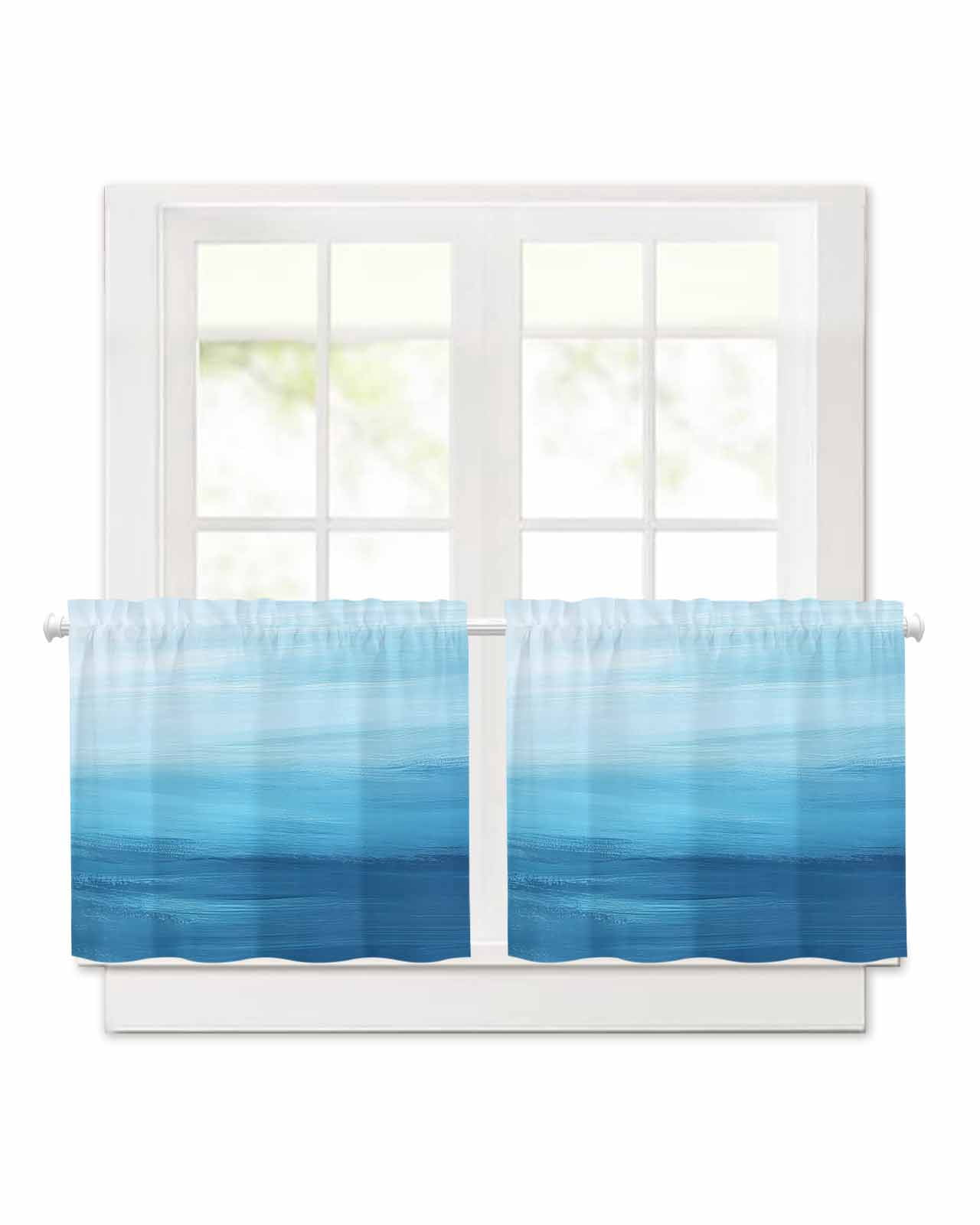 Abstract Blue Brushstroke Short Blackout Curtains 30 Inch Long,Ocean ...