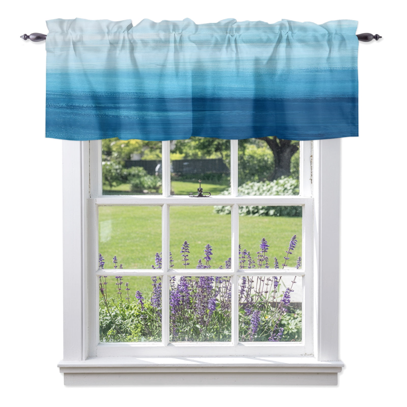 Abstract Blue Brushstroke Valances for Windows,Kitchen Valance Rod ...