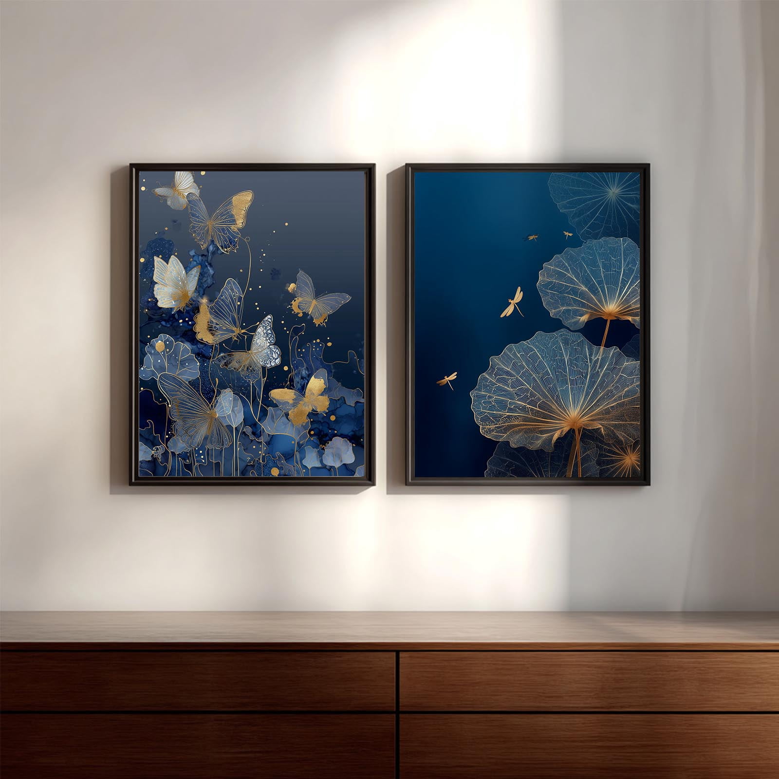 Abstract Blue Butterfly Plants Canvas Painting Print Wall Art for ...