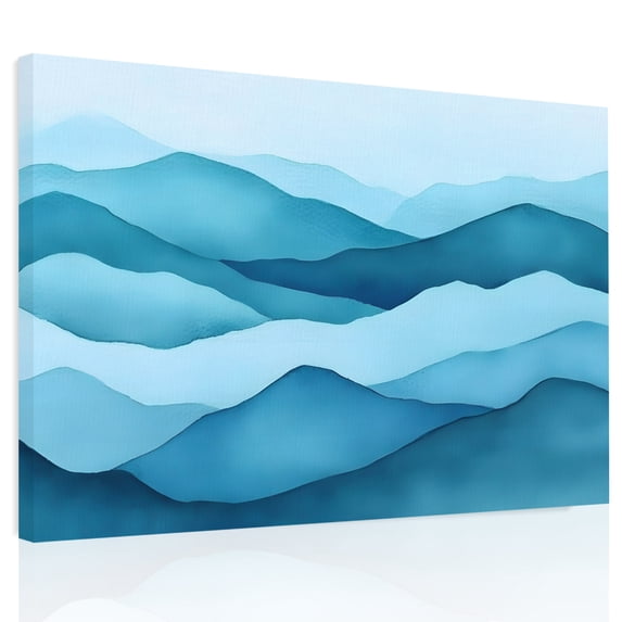 Abstract Blue Canvas Print Wall Art, Gradient Modern Mountain Seawave ...
