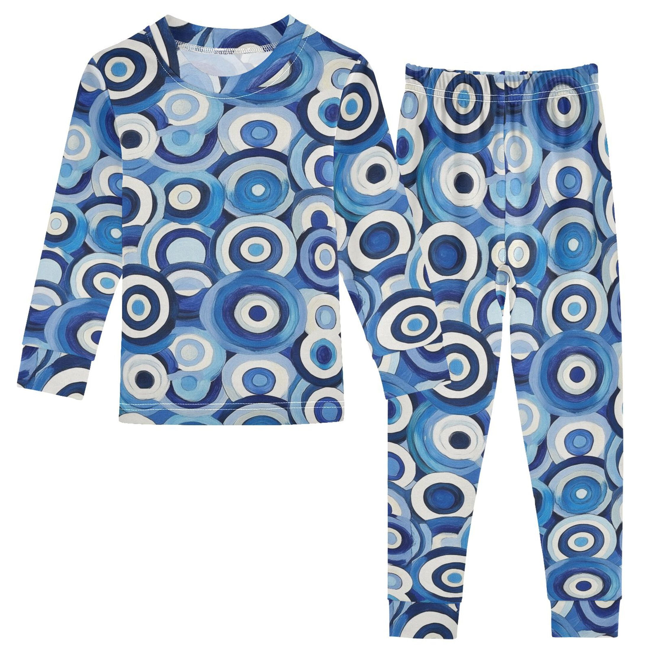 Abstract Blue Circular Pattern Kids and Toddler Girls Boys Pajamas 2 ...