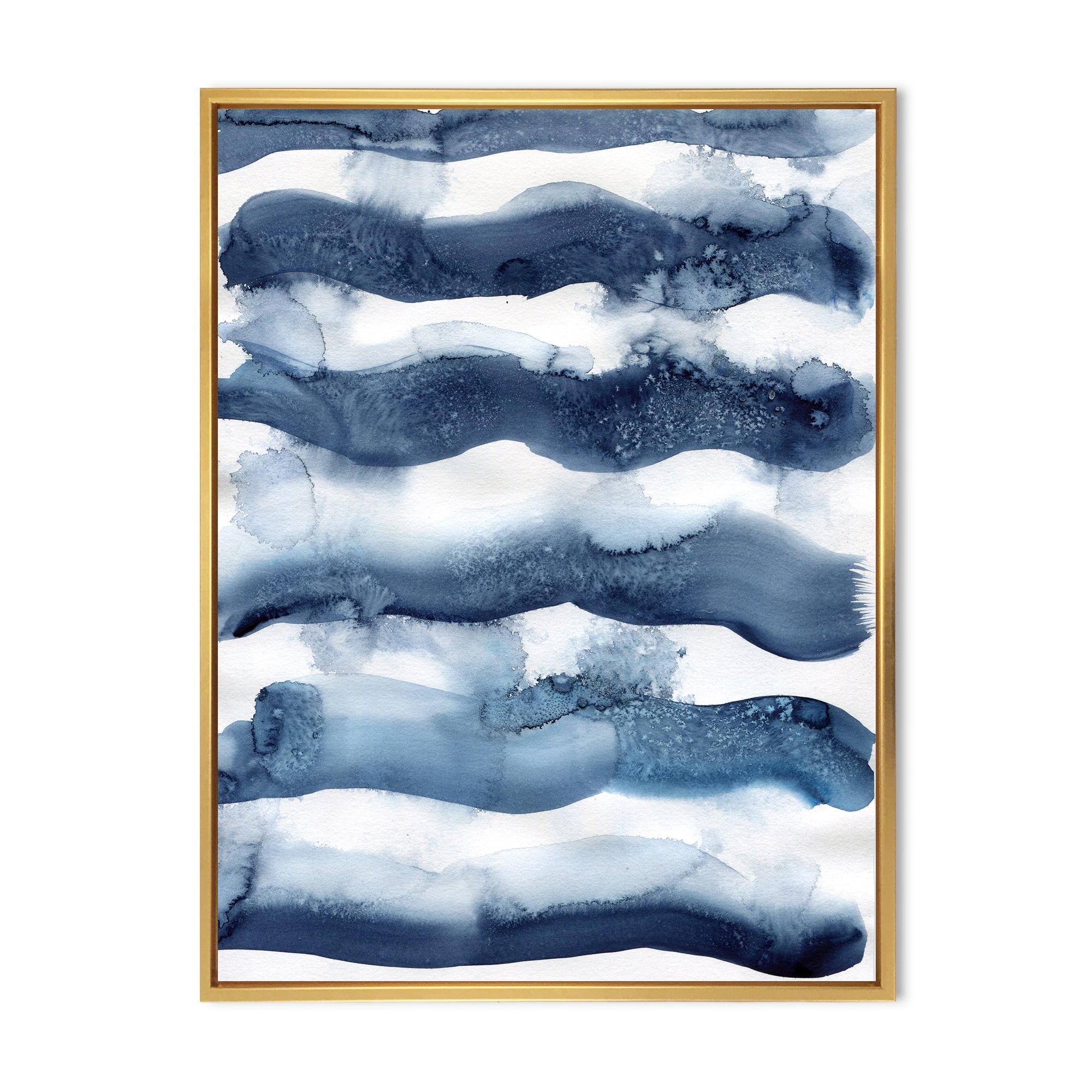 Abstract Blue Classic Waves 24 in x 32 in Framed Painting Canvas Art ...