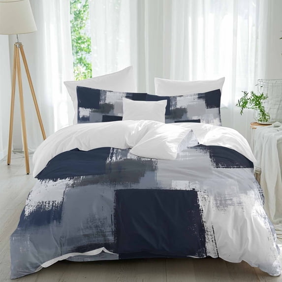 Abstract Blue Color Block Stitching Soft Breathable Bedding Set with ...